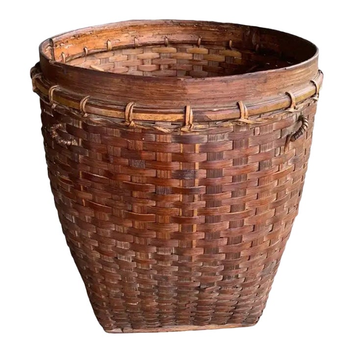 Rattan Basket Dayak Tribe Hand-Woven From Kalimantan, Borneo, Mid-20th ...