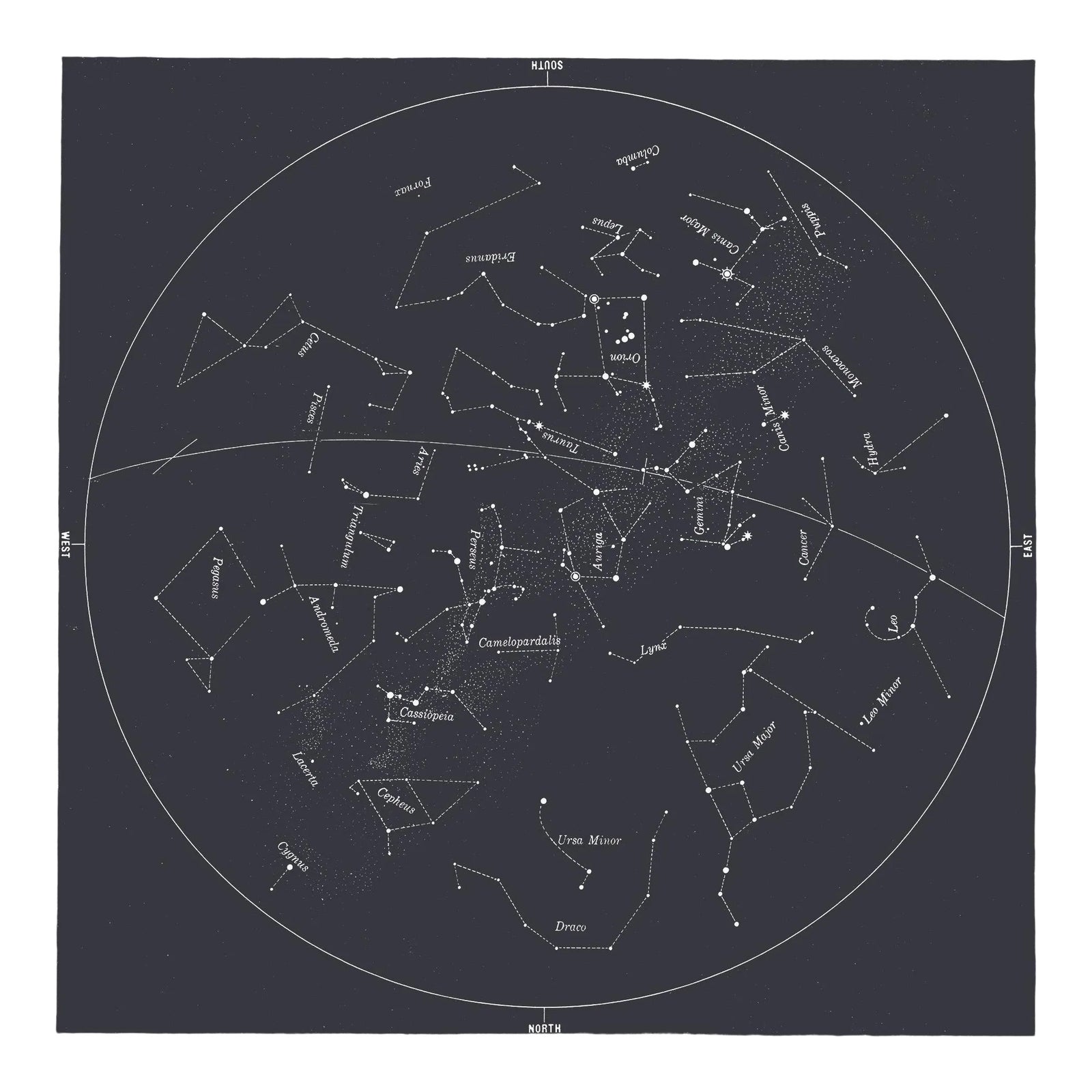 Square Vintage Minimal Star Map With Constellations - Slate Gray | Chairish