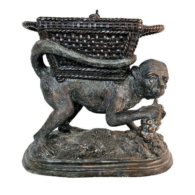 1990s Maitland-Smith Bronze Monkey Carrying Fruit Lidded Container ...