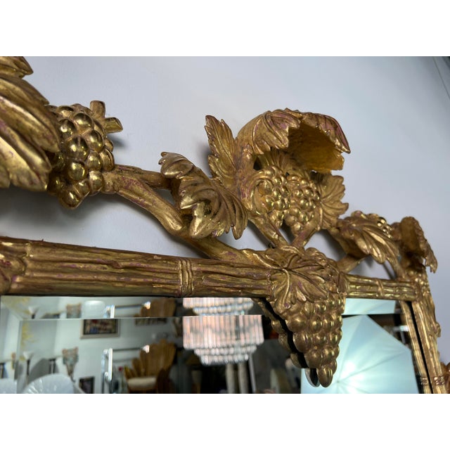 Vintage Carved Wood Wall Mirror with Grape Design | Chairish