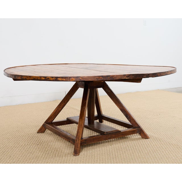 Weathered Country Italian Pine Round Farmhouse Dining Table | Chairish
