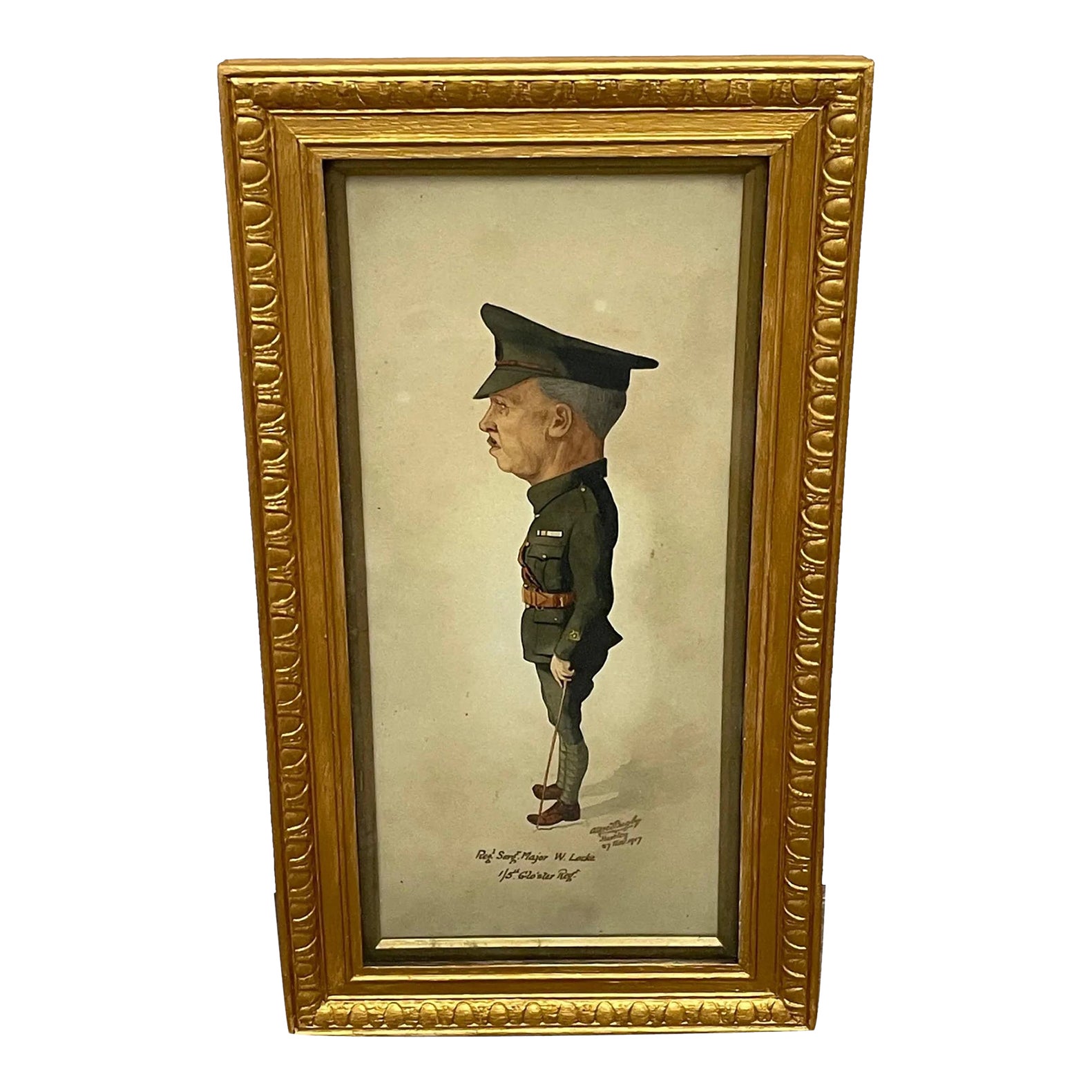 British Portrait Painting Ww1 Military Sergeant Major Locke Watercolor ...