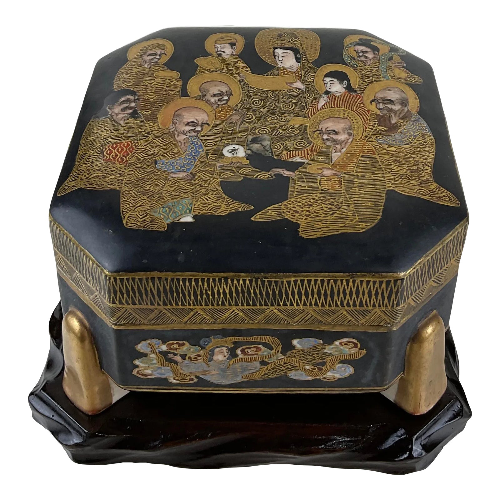 19th Century Japanese Satsuma Lidded Box, Meiji | Chairish