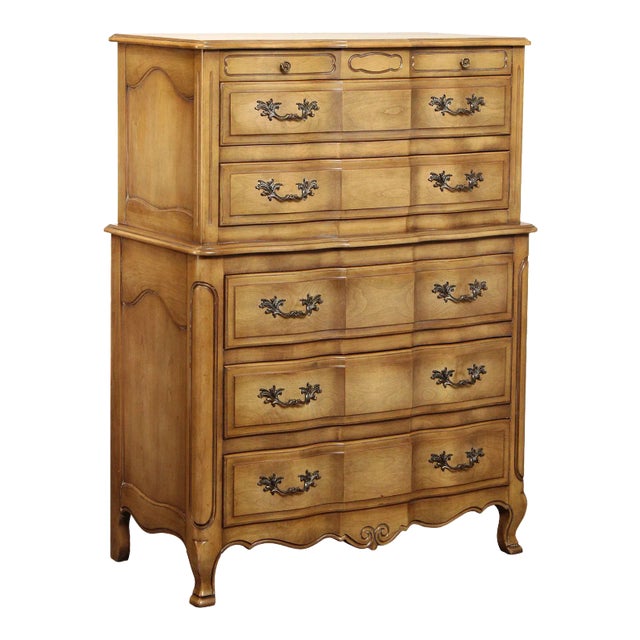 Fancher Vintage French Provincial Style Fruitwood Tall Chest | Chairish