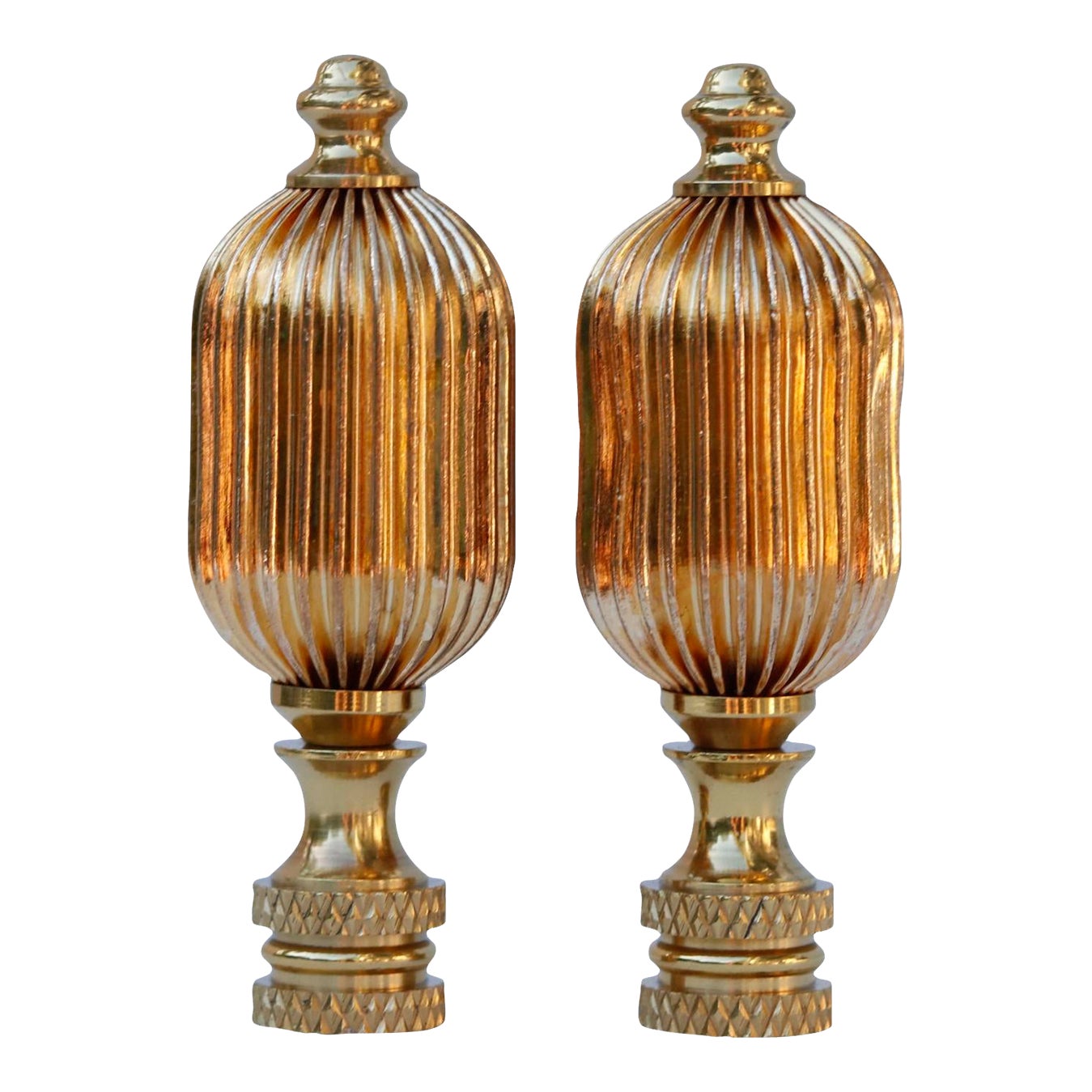 Ribbed Brass Lamp Finials - a Pair | Chairish
