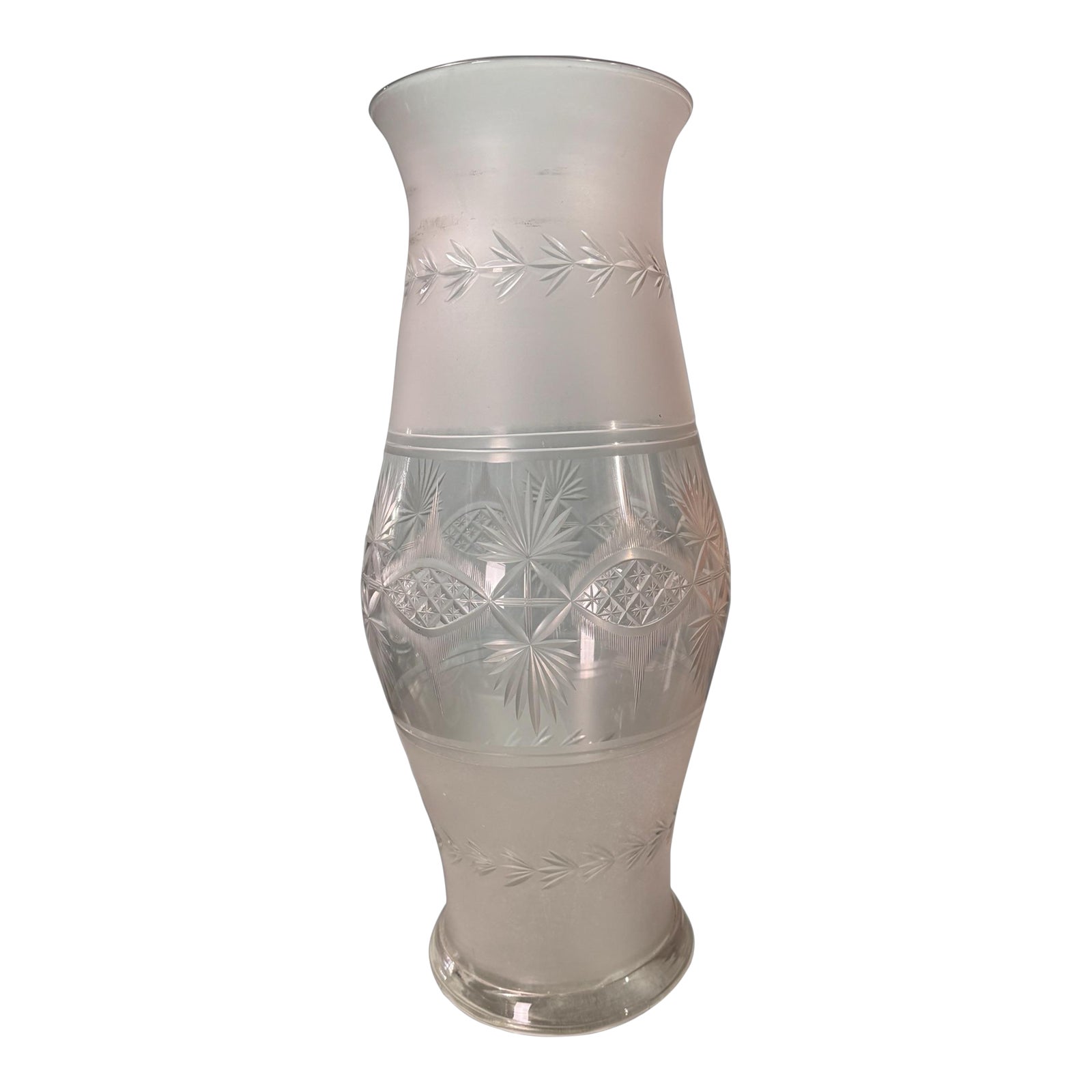 21.5" Antique Victorian Cut Engraved and Frosted Hurricane Glass Lamp ...