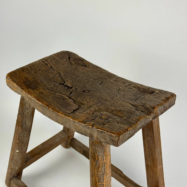 Mid 19th Century Antique Stool From Heavy Elm Wood, Hand Hewn and Solid ...