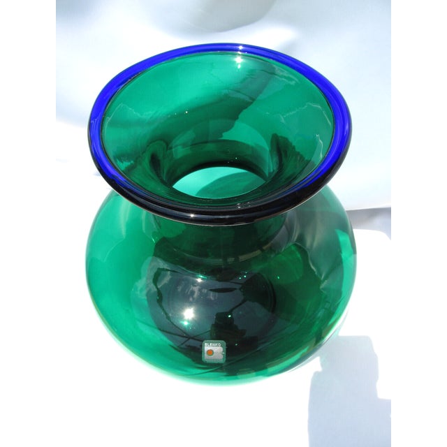 1970s Blenko Oversized Emerald Green Glass Vase With Blenko Label ...