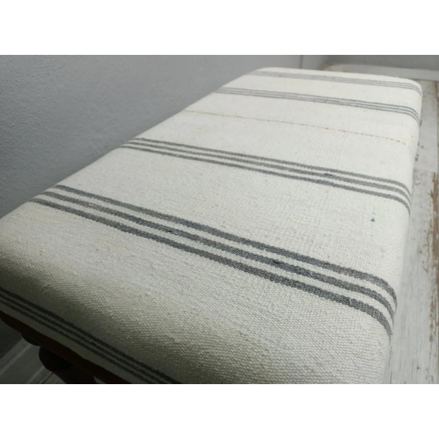 White Gray Striped Kilim Upholstered Bench | Chairish