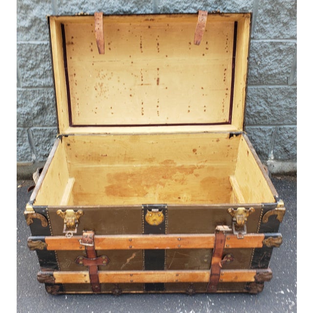 Early 20th Century American Wood and Leather Mounted Rolling Packing ...