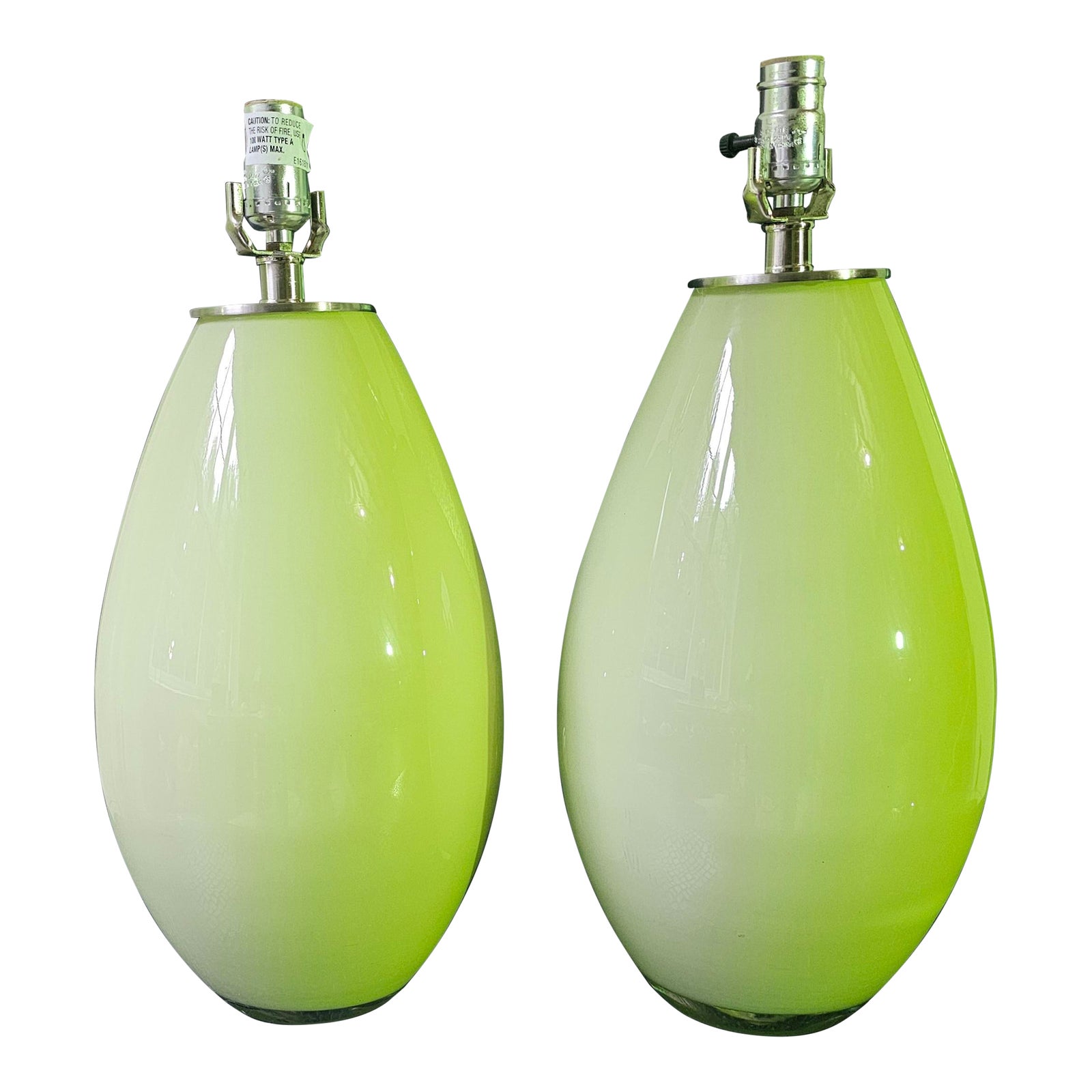 Pair of Encased Pear Shape Art Glass Vase Turned Lamps, Teardrop Shape ...