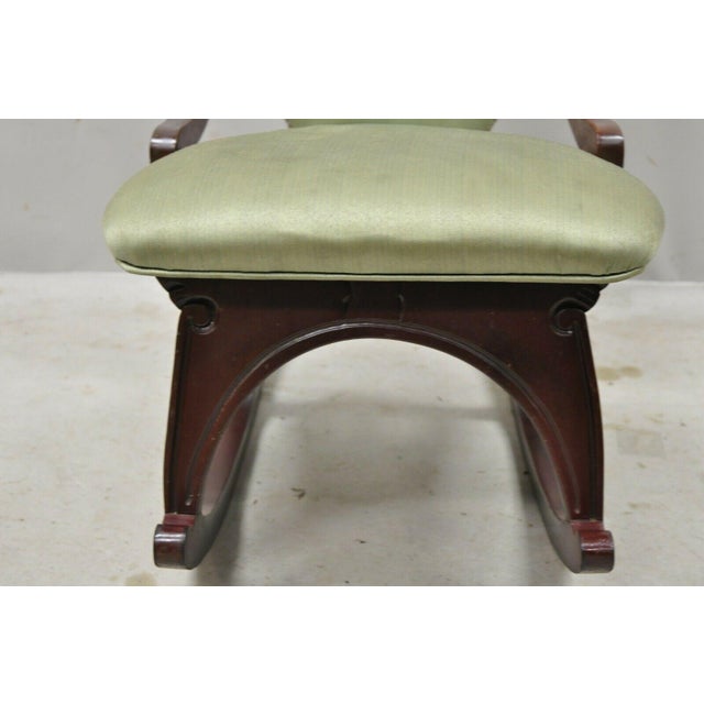 Vintage Victorian Small Mahogany Green Rocking Chair Rocker | Chairish