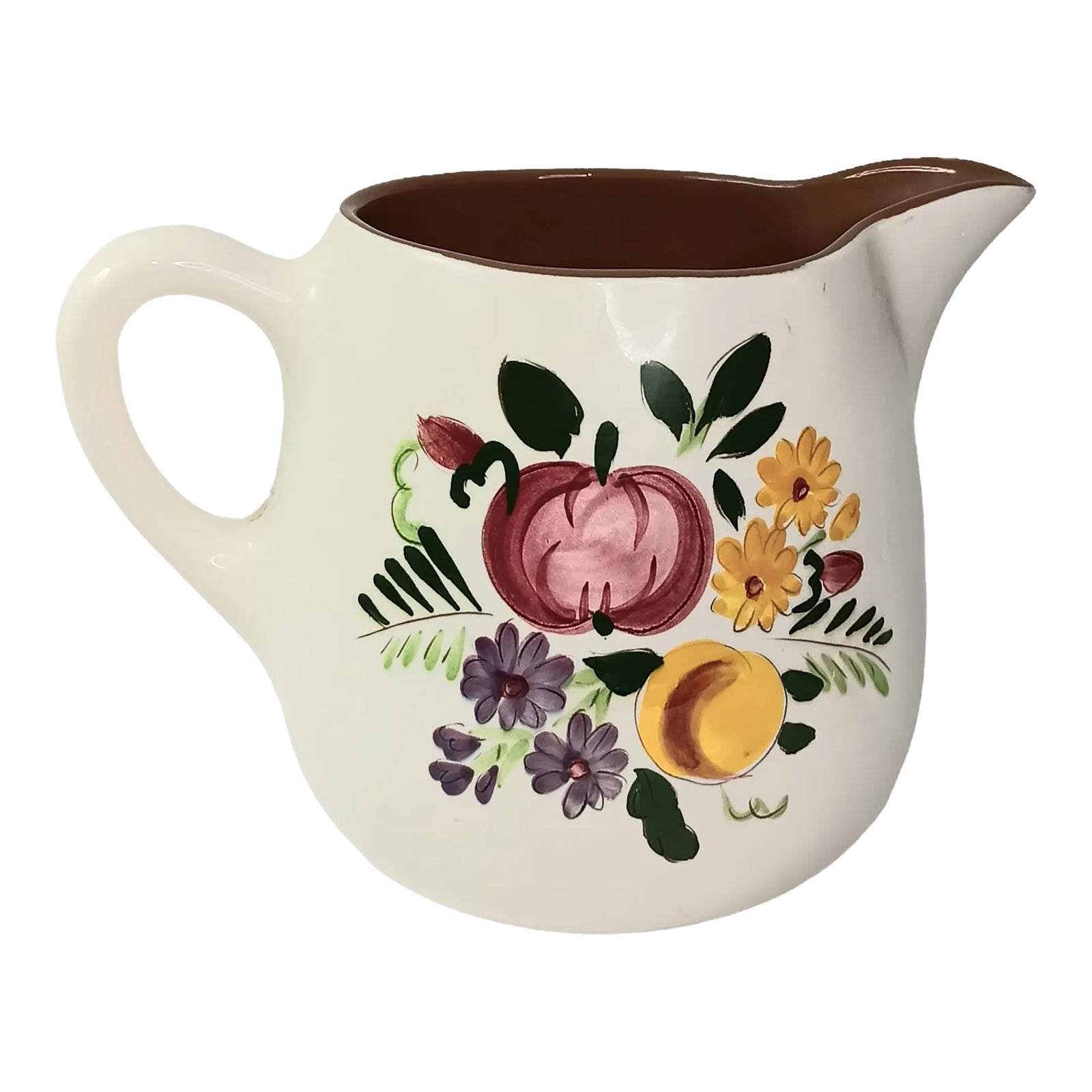 Vintage Stangl Handpainted Pitcher Fruit and Flowers | Chairish