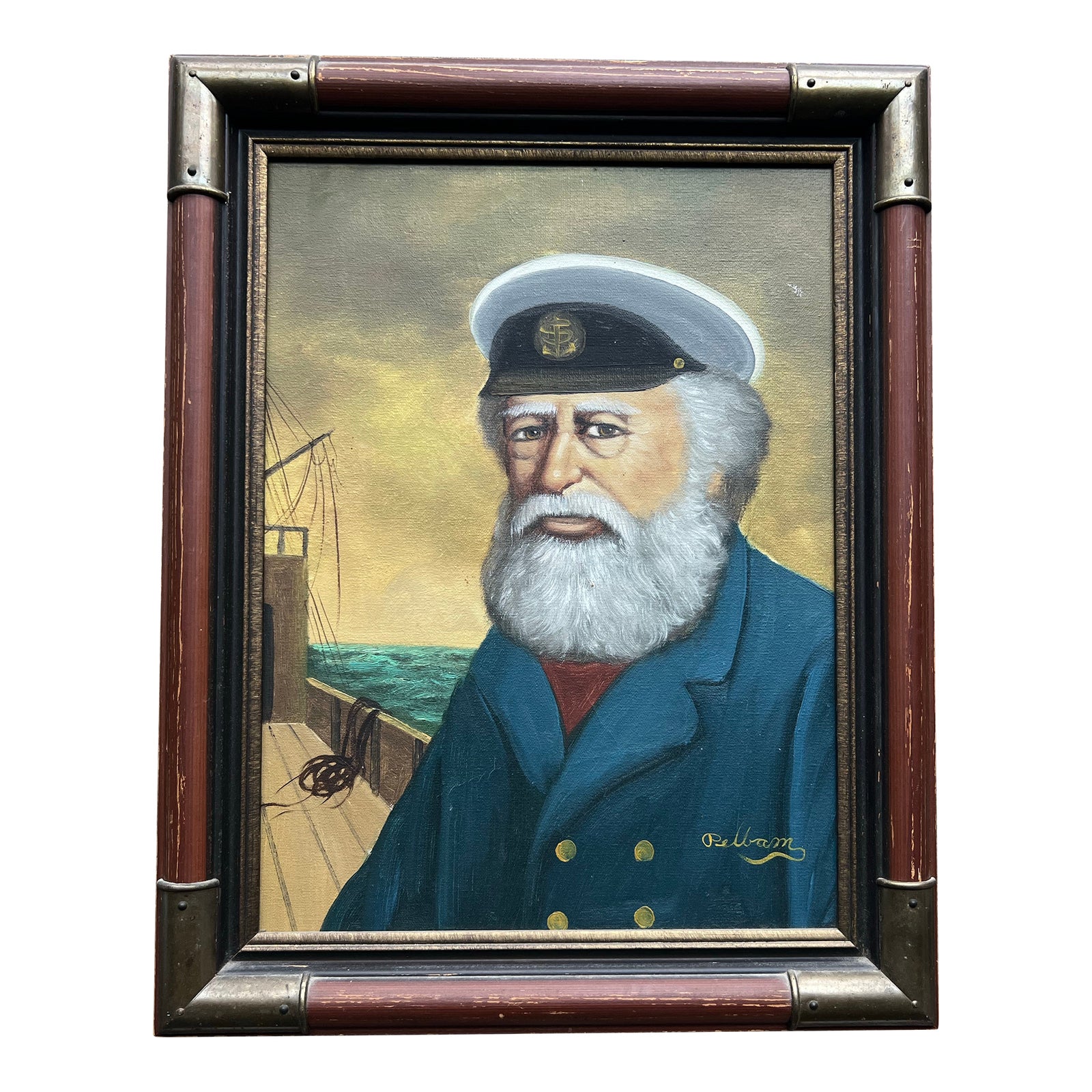 Vintage Sea Captain Painting Signed ‘Pelbam’ | Chairish