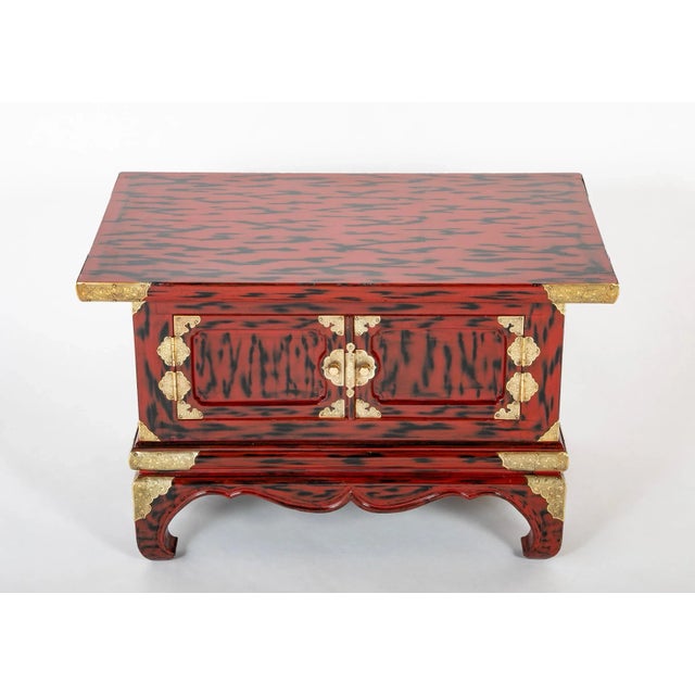 Japanese Red and Black Lacquer Side Tables With Etched Brass Mounts - A ...