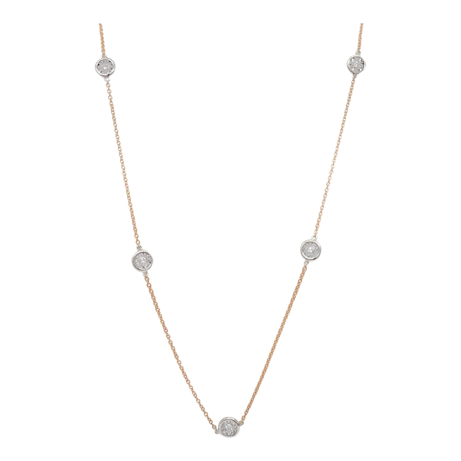 White Diamond Bezel and Chain Necklace in 14k Rose and White Gold ...