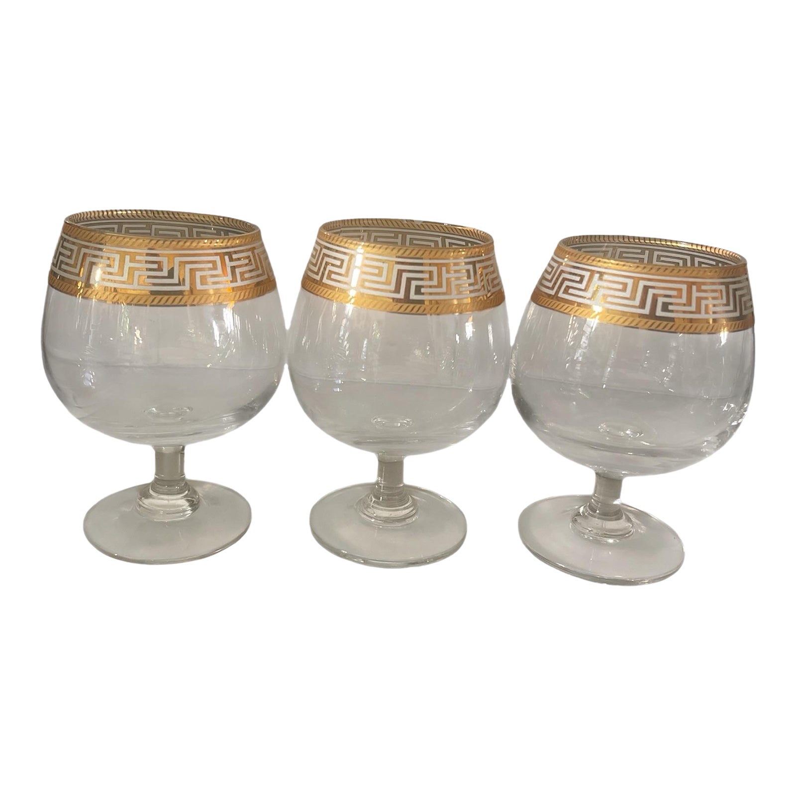 Vintage Italian Trio of Brandy Snifter Gold Greek Key Rim | Chairish