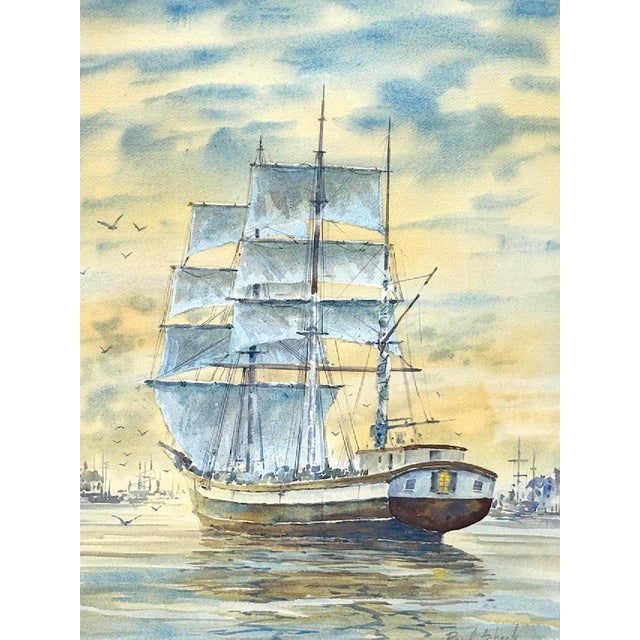 Schooner Under Sail Leaving the Evening Harbour, Paul Ashack Chicago ...