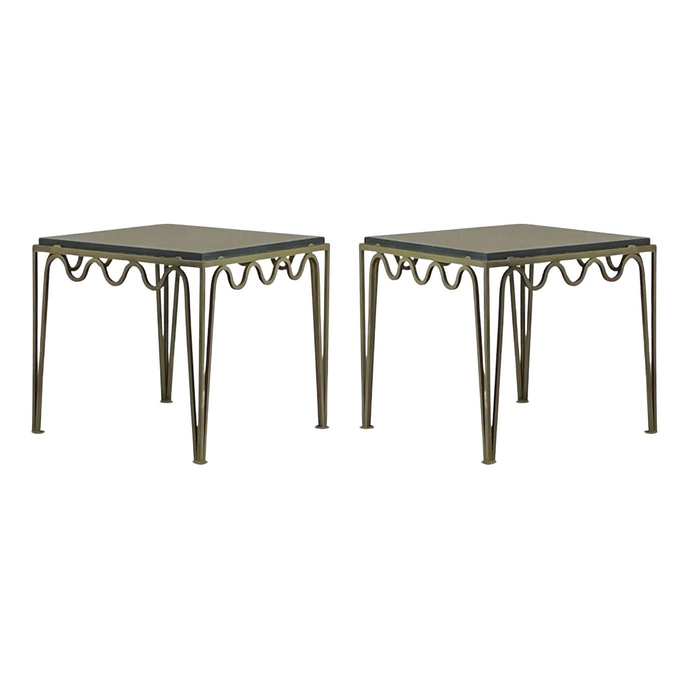 Pair of 'Méandre' Verdigris and Black Limestone Square End Tables by ...