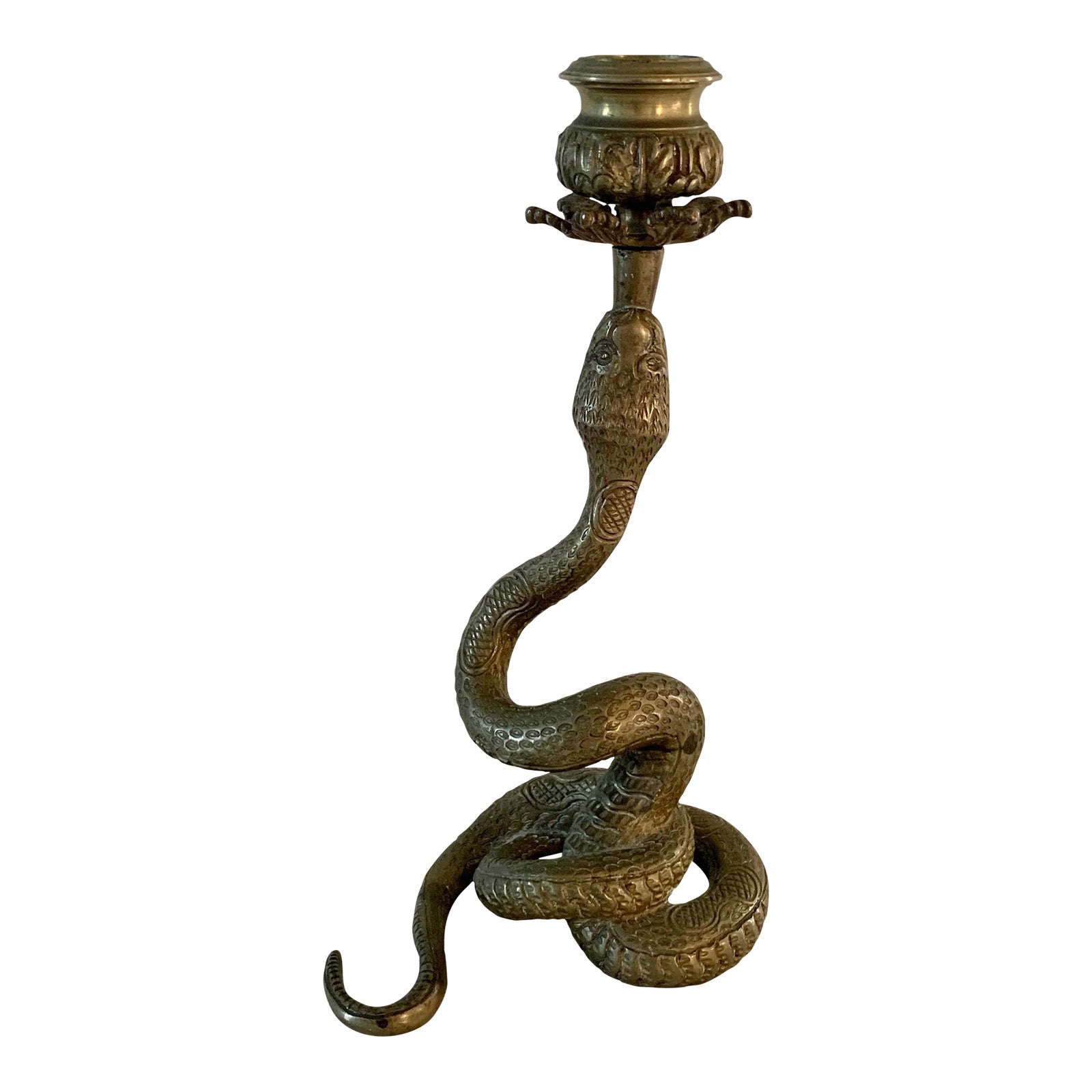 Vintage Brass Serpent Snake Candle Holder | Chairish