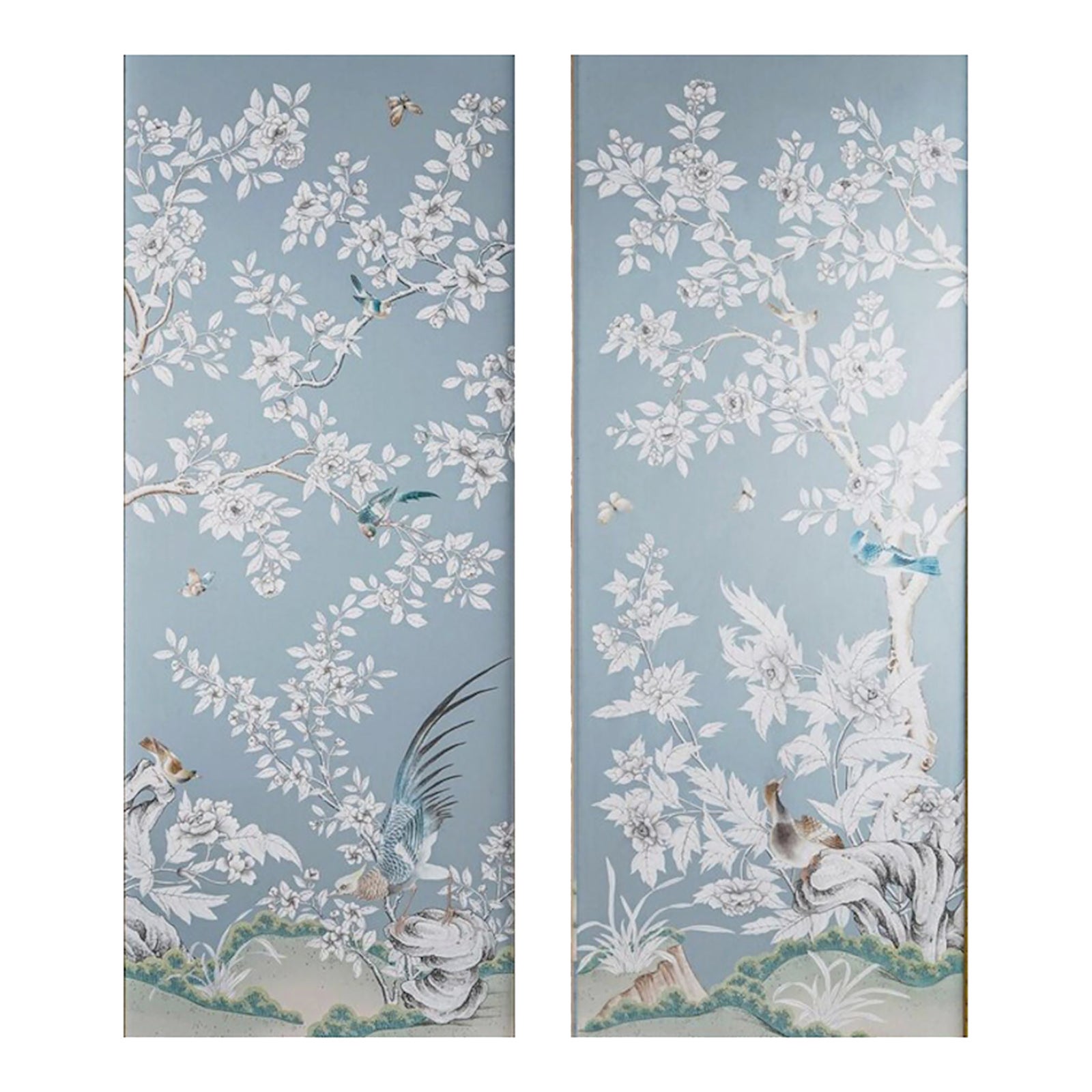 Set of 2 Panels French Blue Hand-Painted Chinoiserie Wall Artwork ...
