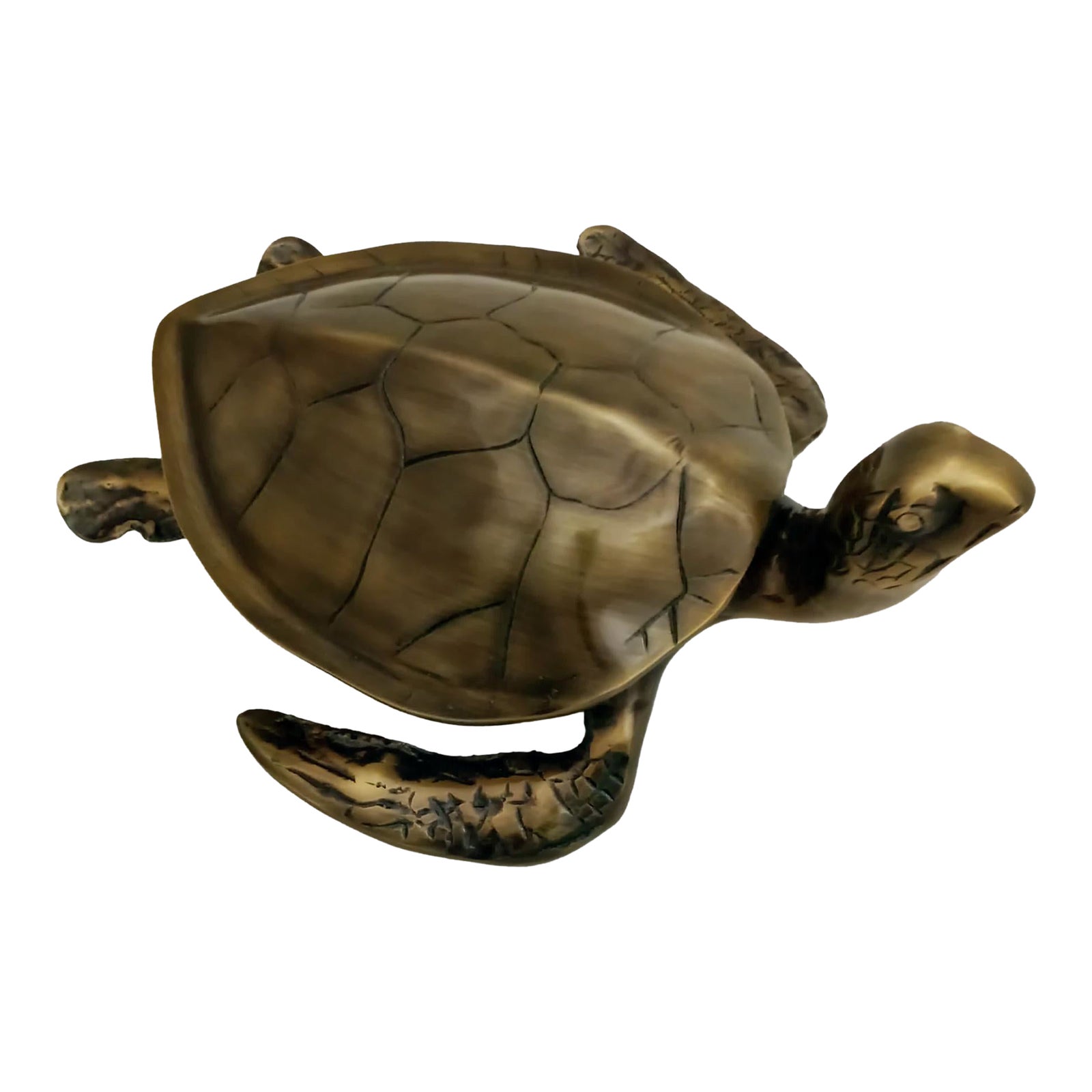 1990s Brass Finished Metal Sea Turtle Sculpture | Chairish