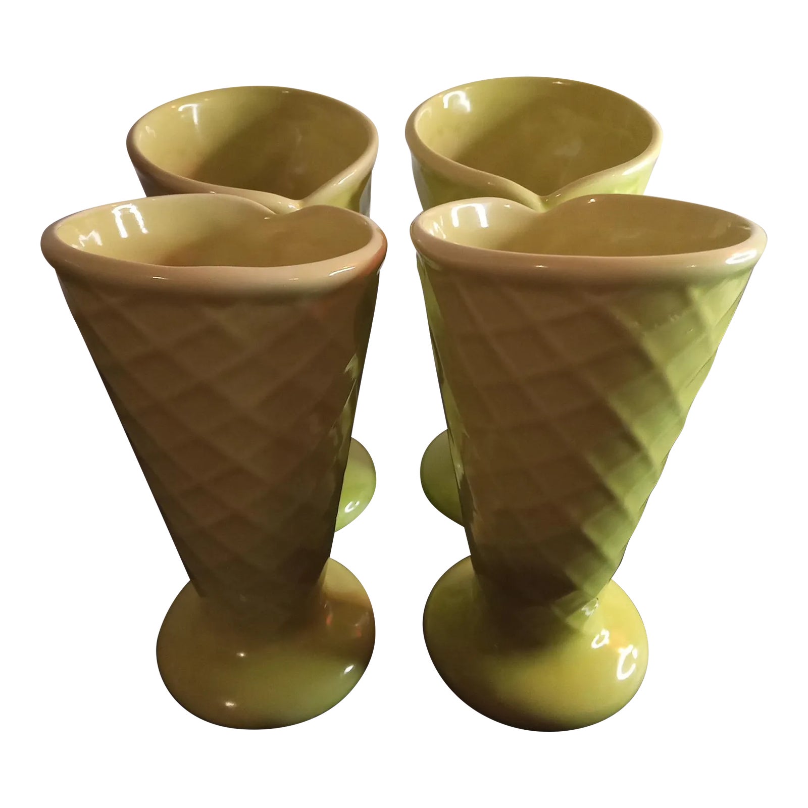 Vinage Trisa Ice Cream Waffle Pattern Green Cups- Set of 4 | Chairish