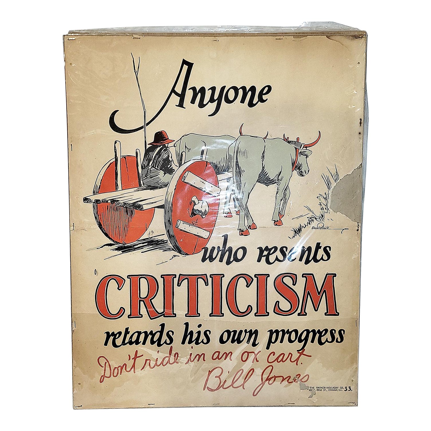 Original 1928 Large Bill Jones Motivational Poster | Chairish