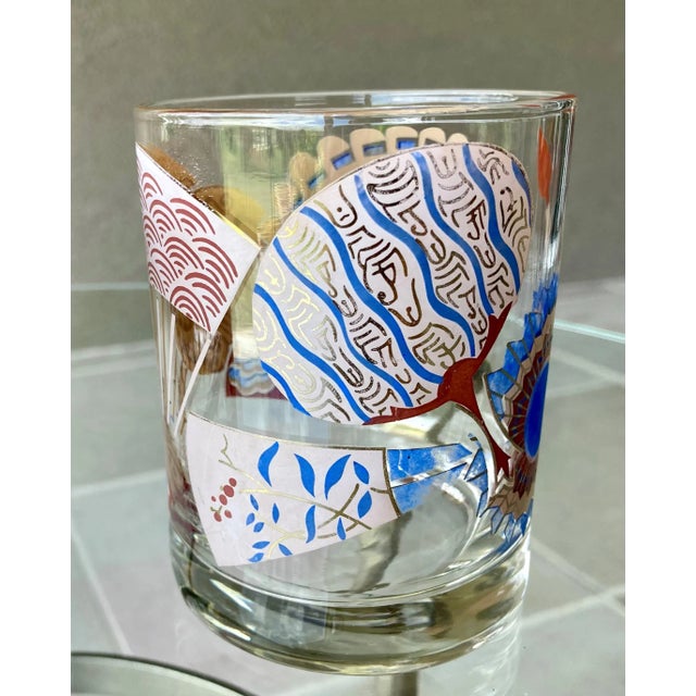 Mid-Century “Japanese Fans & Combs” Motif Lowball Glasses Attributed to ...