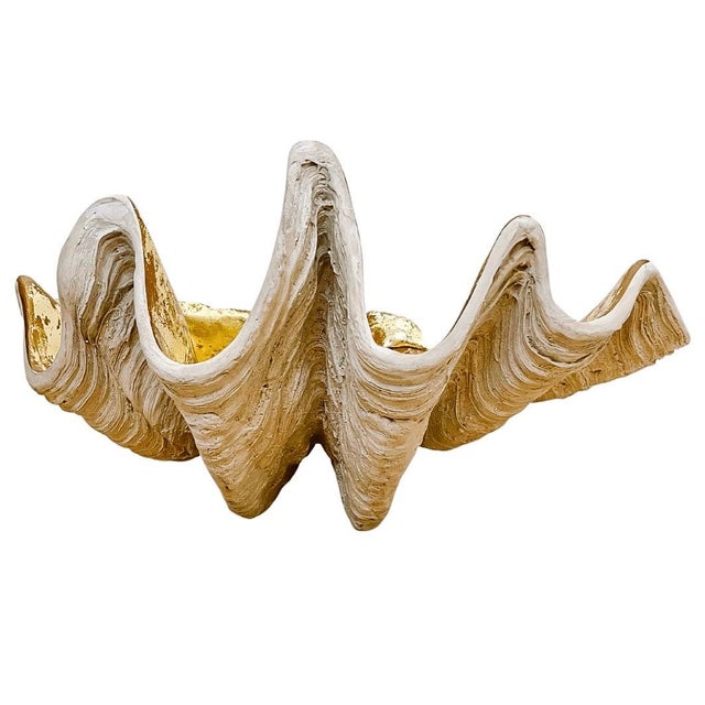 1960s Large Clam Shell Centerpiece Bowl With Gold Leaf Interior | Chairish