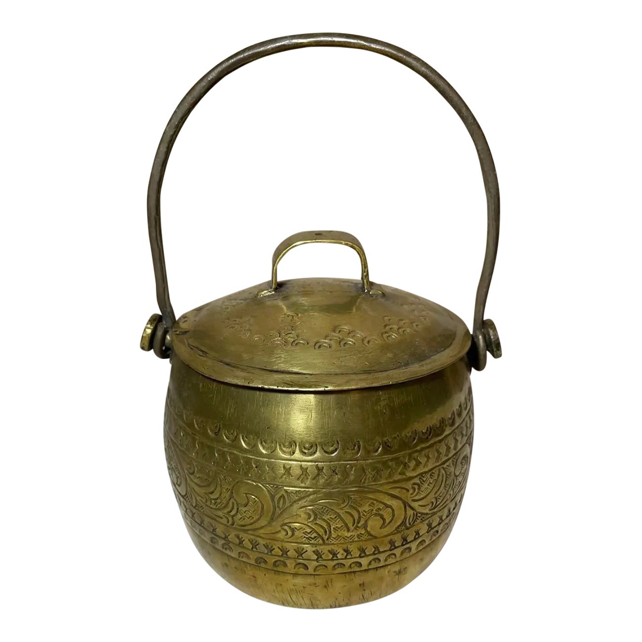 Early Middle Eastern Handcrafted Chased Brass Pot Kettle With Lid ...