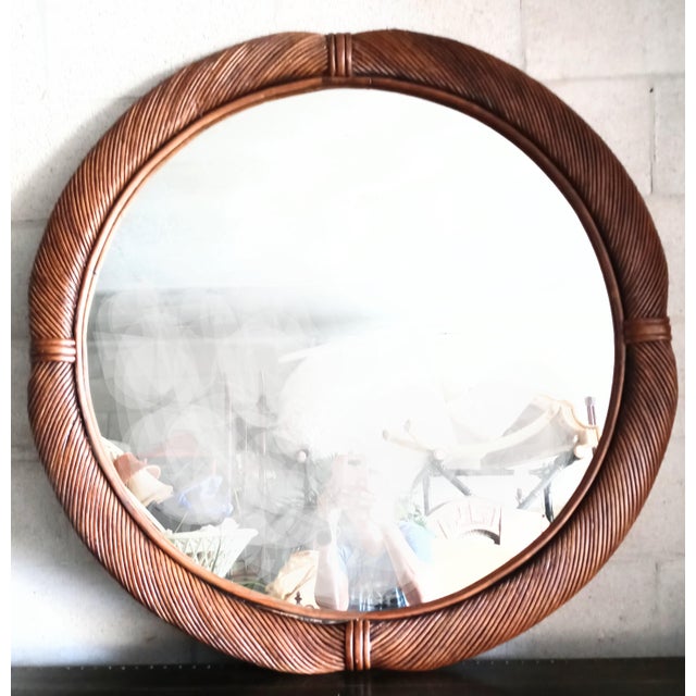 Vintage Large Dark Stained Pencil Reed British Colonial Topical Round ...