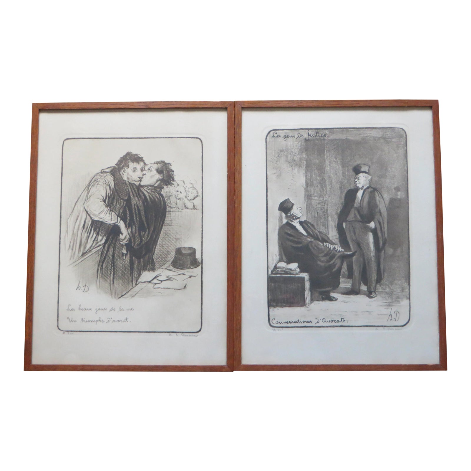 Honore Daumier Pair of Caricatures Framed & Matted Prints | Chairish