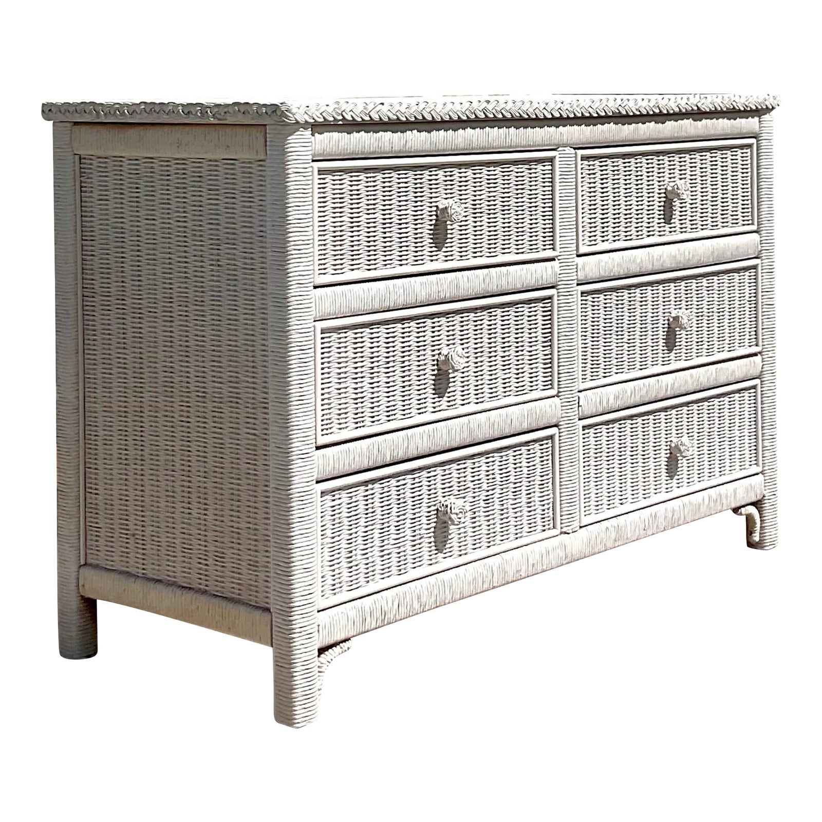 Late 20th Century Vintage Coastal Henry Link Wicker Dresser | Chairish