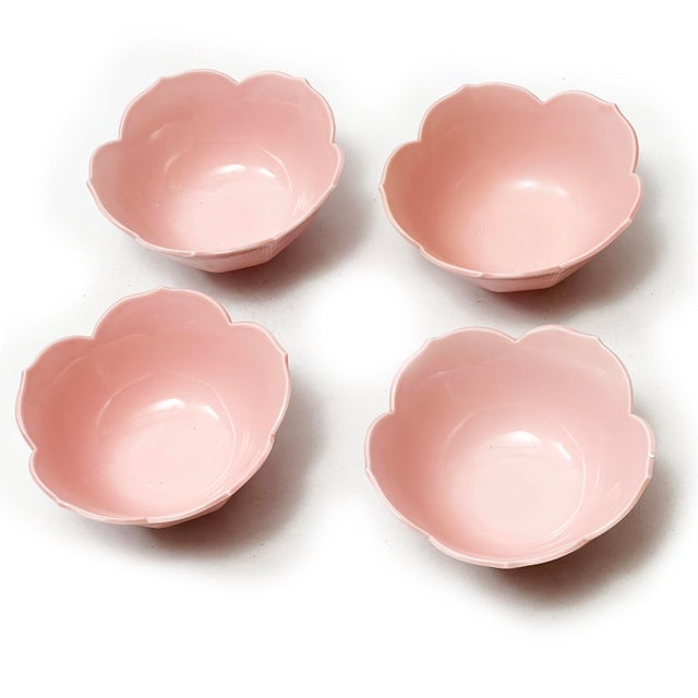 Mid-Century Modern Pink Lotus Flower Shaped Ceramic Bowls - Set of 4 ...