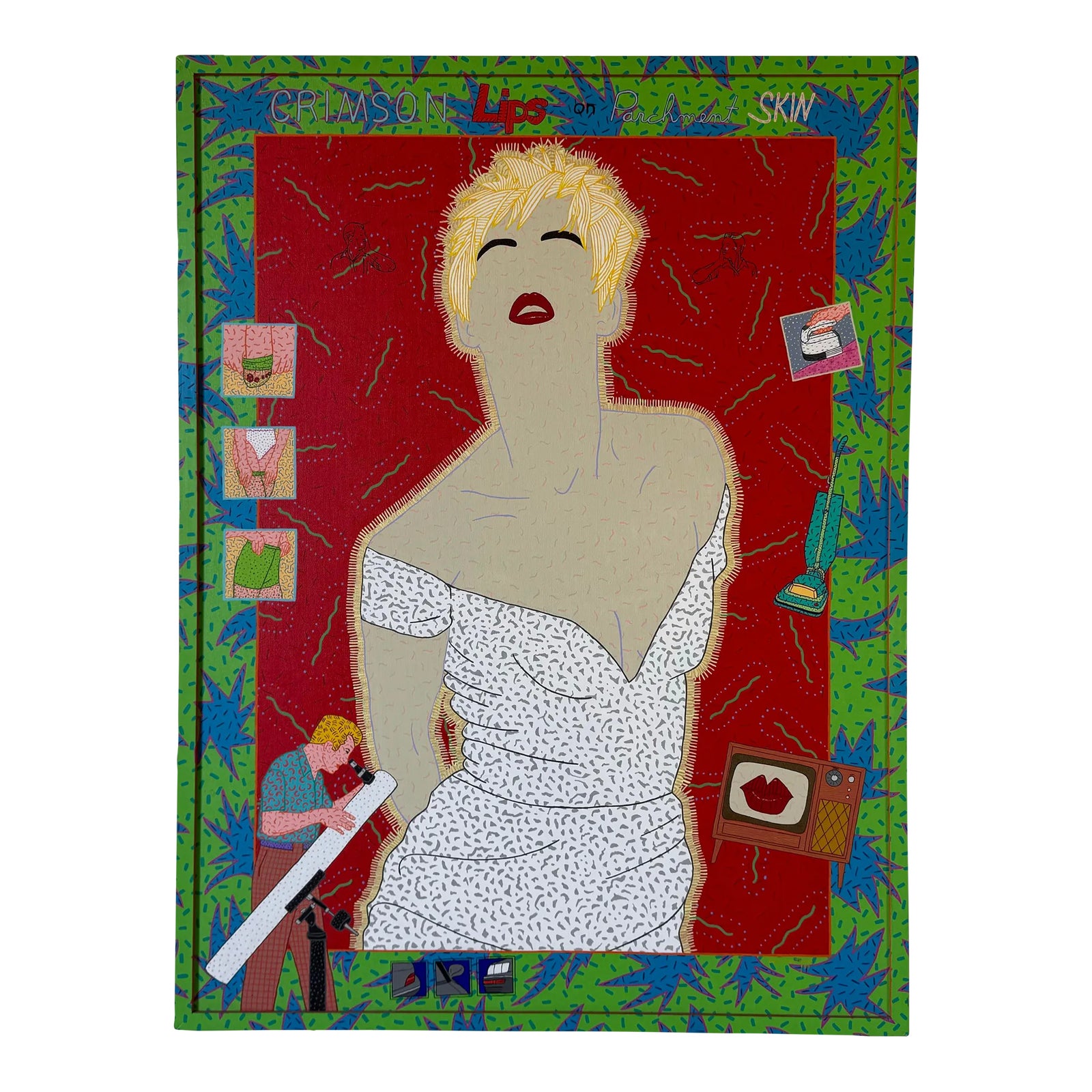 1989 Lee Grantham " Crimson Lips on Parchment Skin " Acrylic on Canvas ...