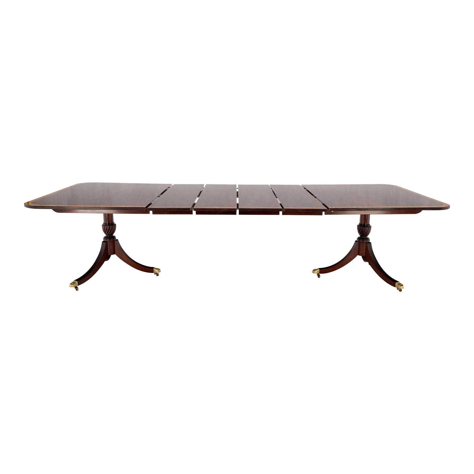 Double Pedestal 4 Leafs Banded Mahogany Dining Table by Kittinger ...