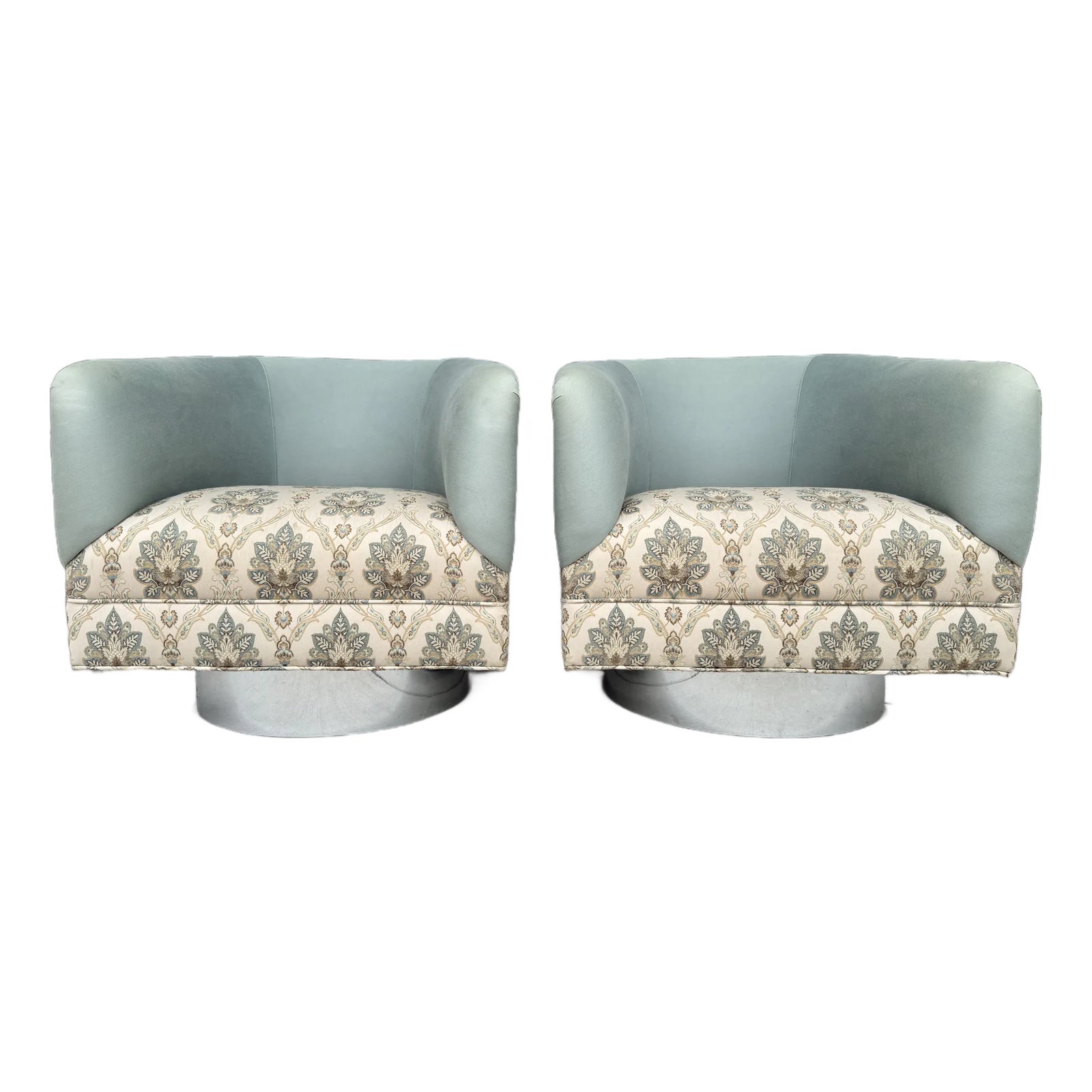 Milo Baughman Swivel Chairs on Chrome Platform Bases From 70's/a Pair ...