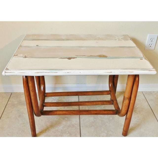 Late 20th Century Vintage Coastal Nautical Natural Rattan Seashell Side ...