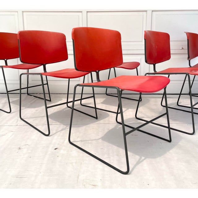 Set of 6 Vintage Steelcase Max-Stacker Red Stackable Modern Chairs ...