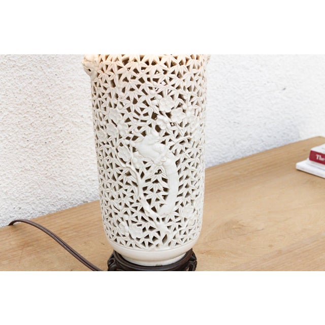 Alabaster White Lattice Bloom Porcelain Lamp | Chairish