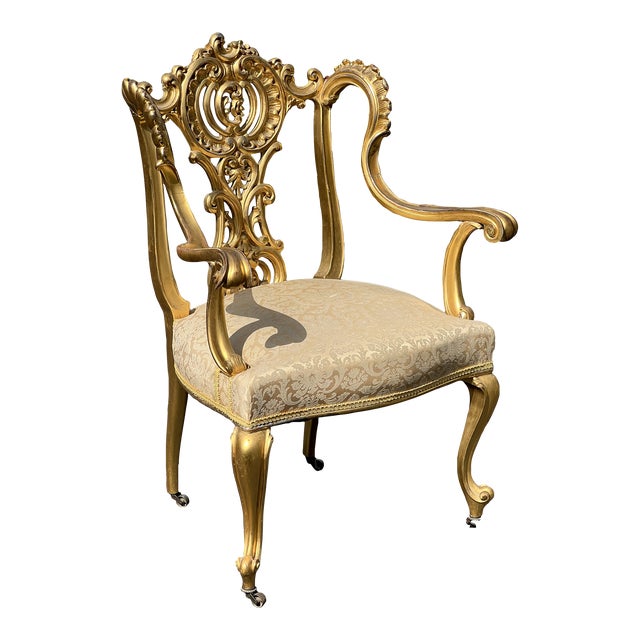 Vintage French Louis XV Rococo Style Carved Back Parlor Chair | Chairish