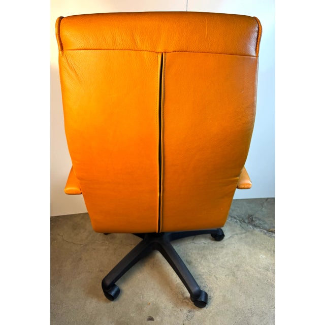 Vintage Cognac Italian Leather Executive Chair by Via | Chairish