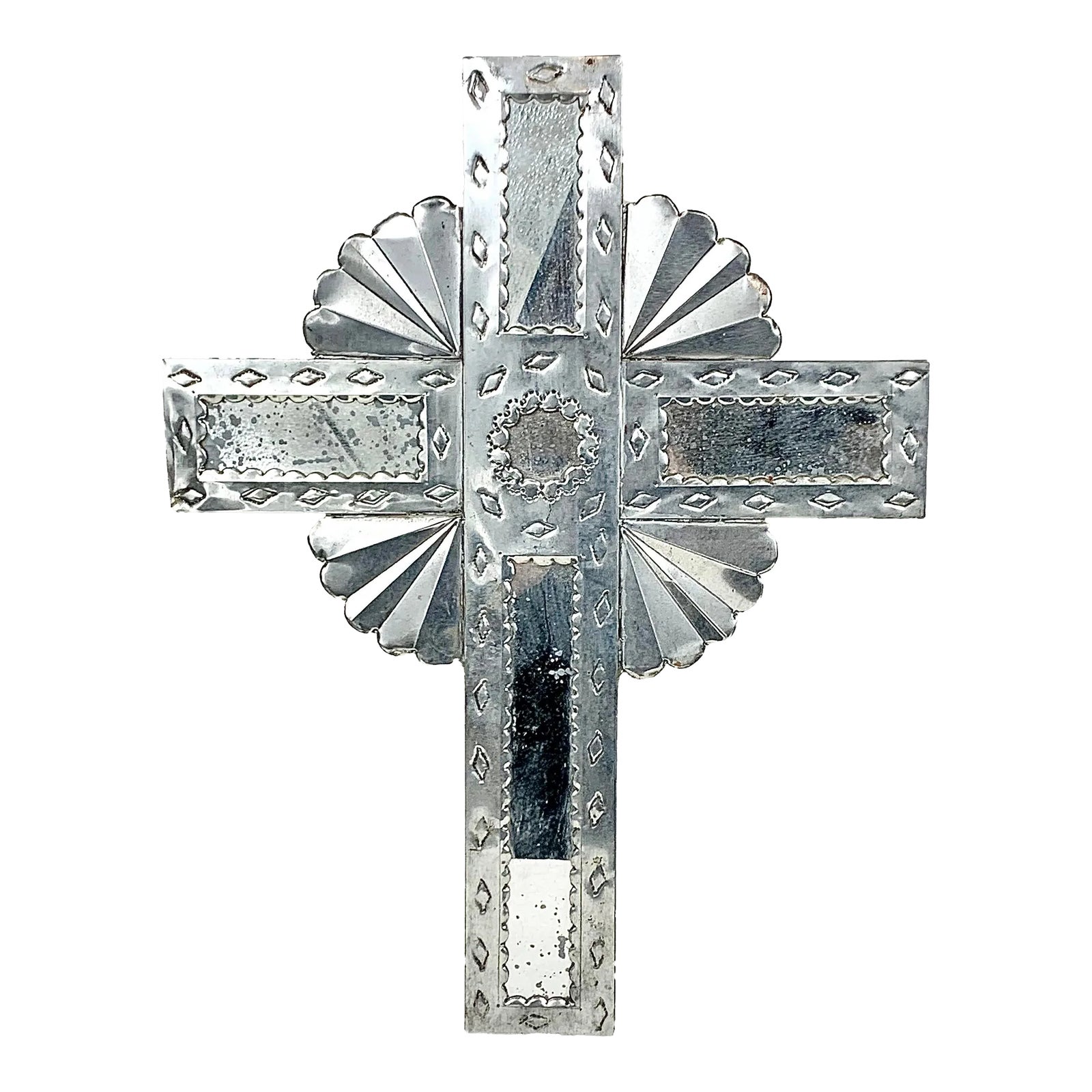 Vintage Handmade Mexican Mirrored Cross | Chairish
