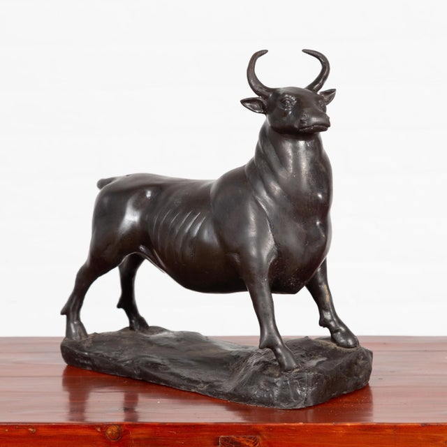 Contemporary Lost Wax Bronze Sculpture Depicting a Bull with Dark ...