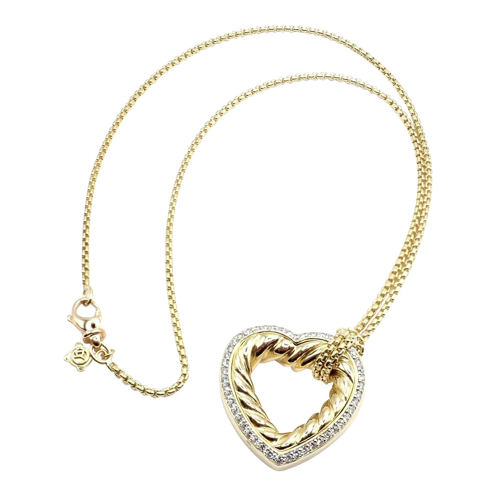 David Yurman Cable 18k Yellow Gold Diamond Large Heart Pendant Chain ...