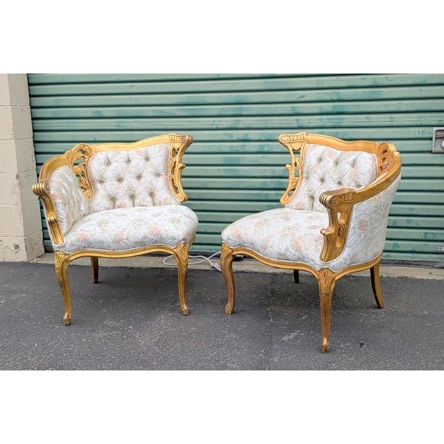 Late 20th Century Vintage French Regency Tufted Brocade Parlor Chairs ...