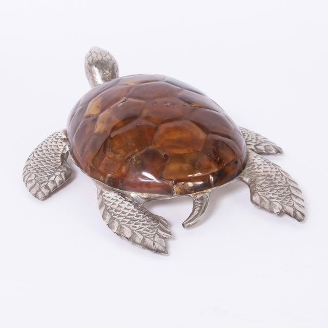Maitland-Smith Mid Century Silver Plate and Faux Tortoise Turtle | Chairish