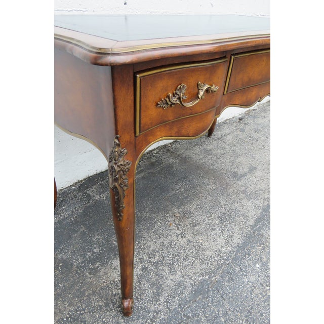 French Carved Leather Top Partner Writing Office Desk | Chairish