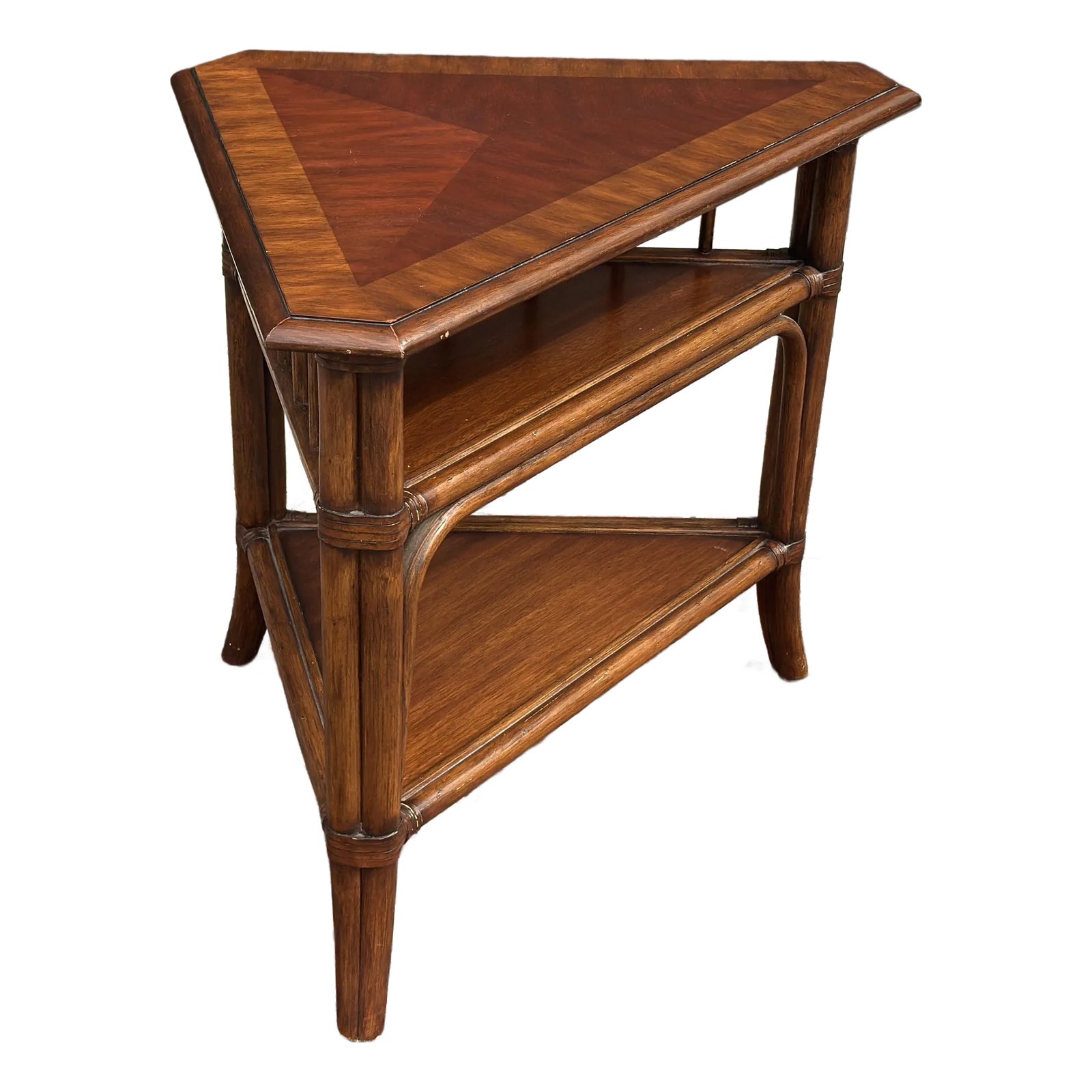 Ethan Allen British Classics Tiered Rattan & Mahogany Triangular Corner ...